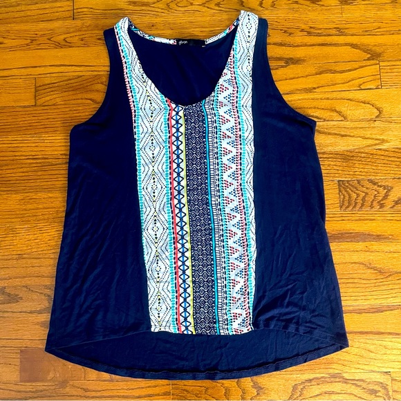 Gibson | Tops | Gibson Navy Blue Multicolored Fabric Front Panel ...